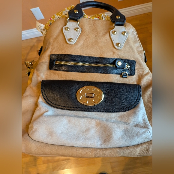 Emma Fox | Bags | Emma Fox Twotone Carmel Black Bone Leather Tote Bag ...